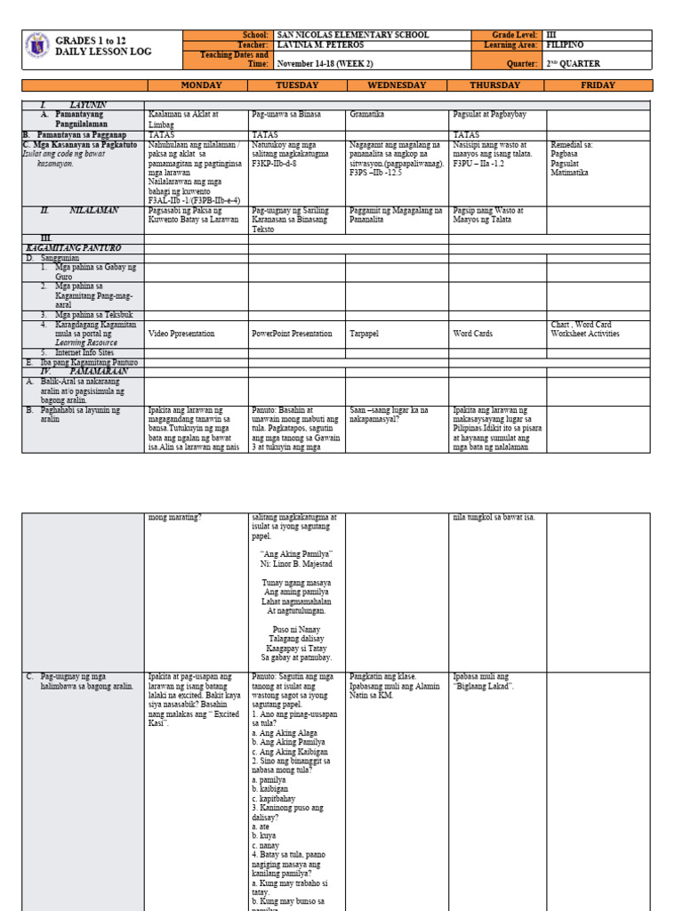 DLL Filipino-3 Q2 W2 | PDF