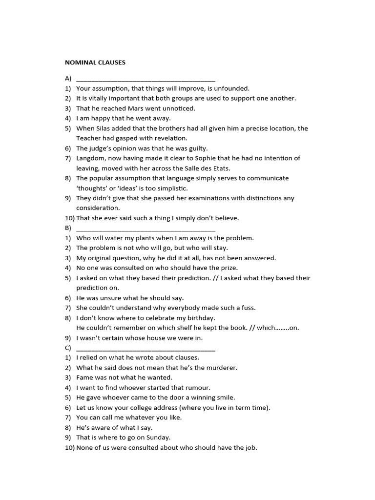 Different Types of Nominal Clauses | PDF