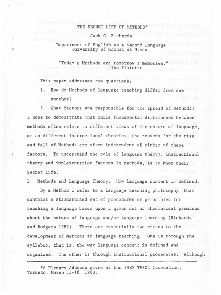 The Secret Life of Methods | PDF | Language Education | Methodology