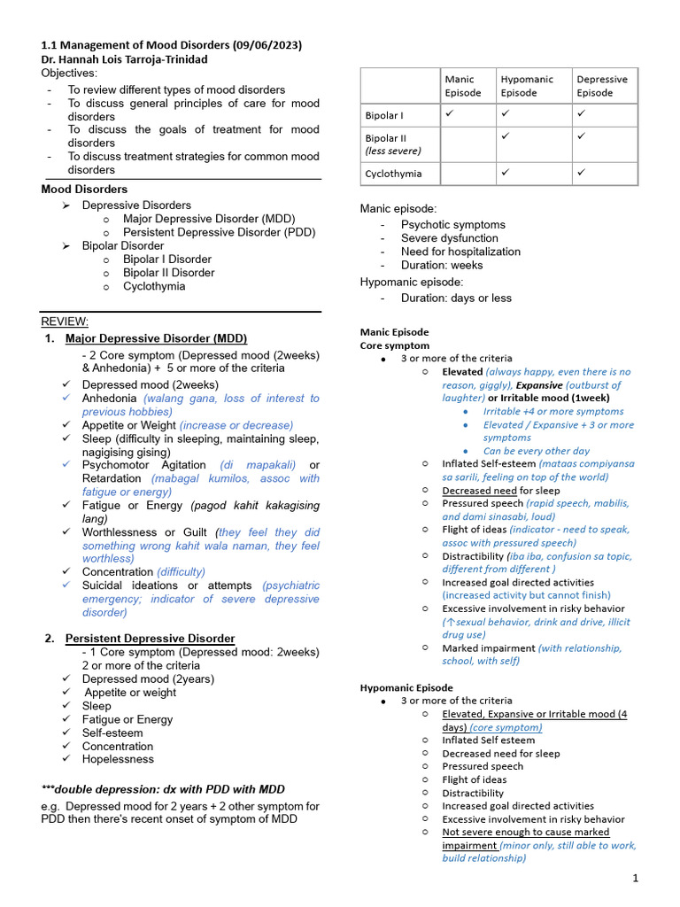 Management of Mood Disorders - Annotated | PDF | Bipolar Disorder ...