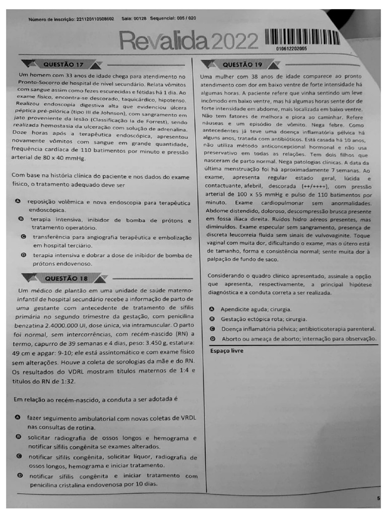 Prova Revalida 2022 5 | PDF