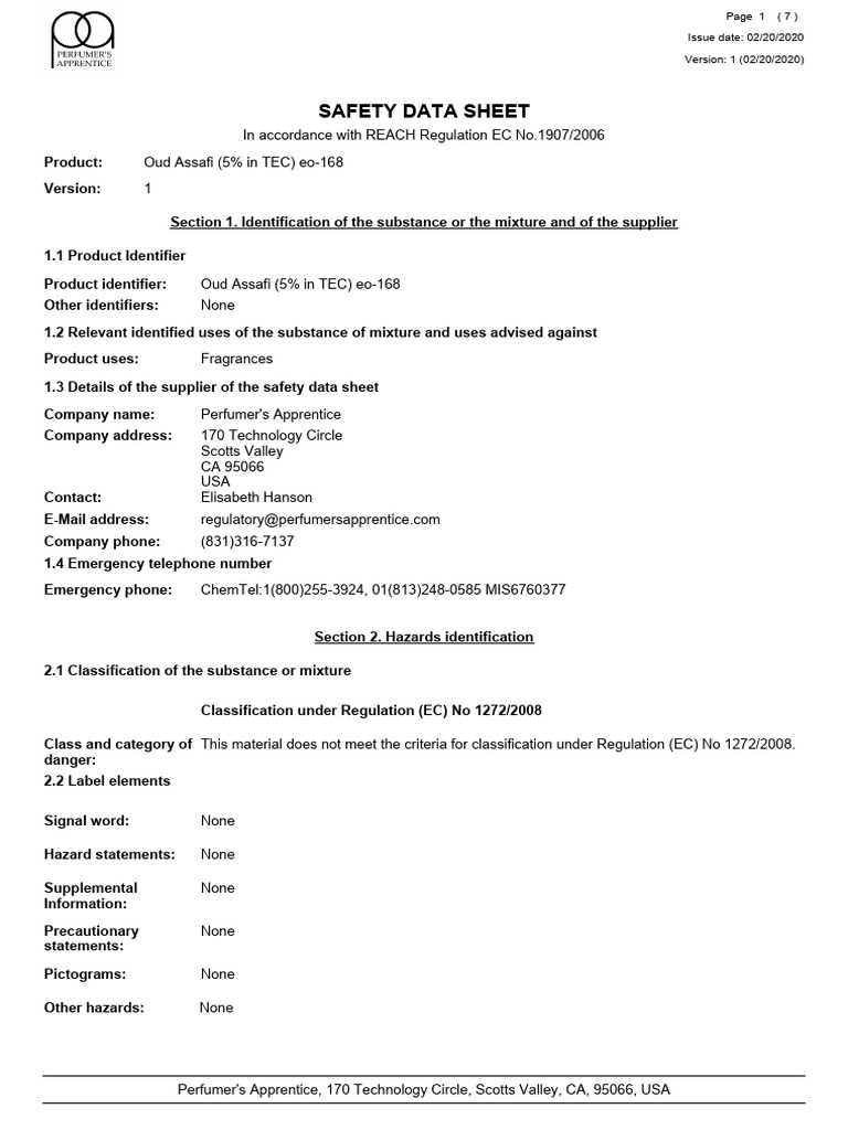 Safety Data Sheet | PDF | Toxicity | Hazards