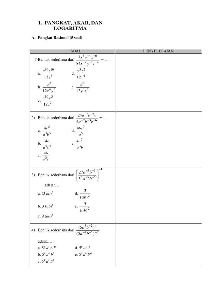 Soal-Soal Pangkat - Akar - Logaritma | PDF