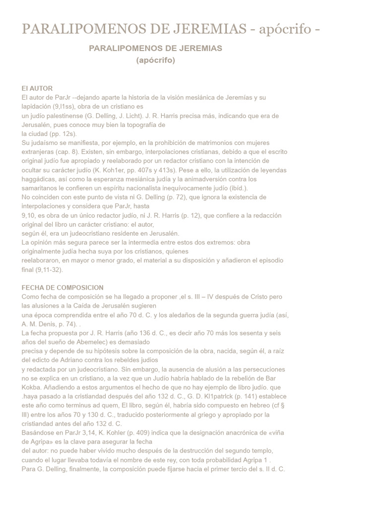 Paralipómenos de Jeremías: Destrucción y Lamento | PDF | Jeremías ...