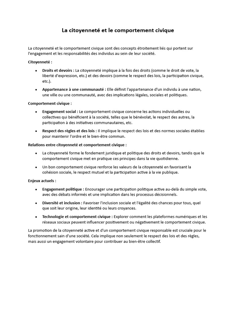 Citoyenneté et Comportement Civique | PDF | Politique | Sciences sociales