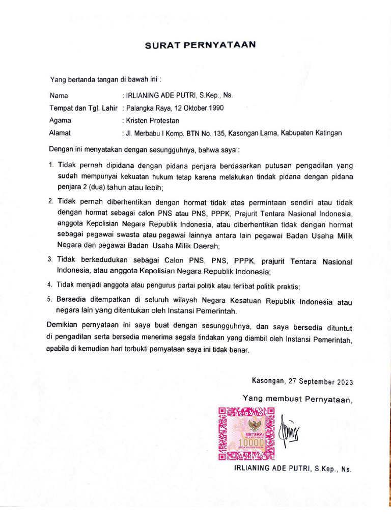 Surat Pernyataan - Fix | PDF
