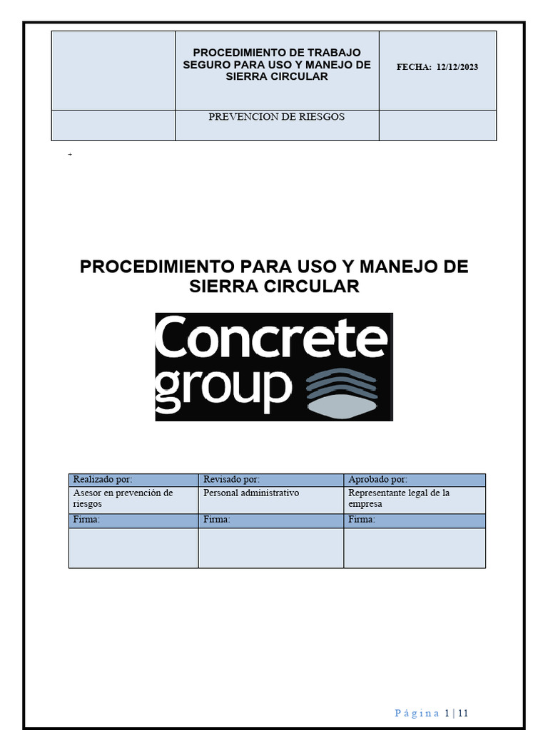 Procedimiento para Sierra Circular | PDF | Motores | Herramientas