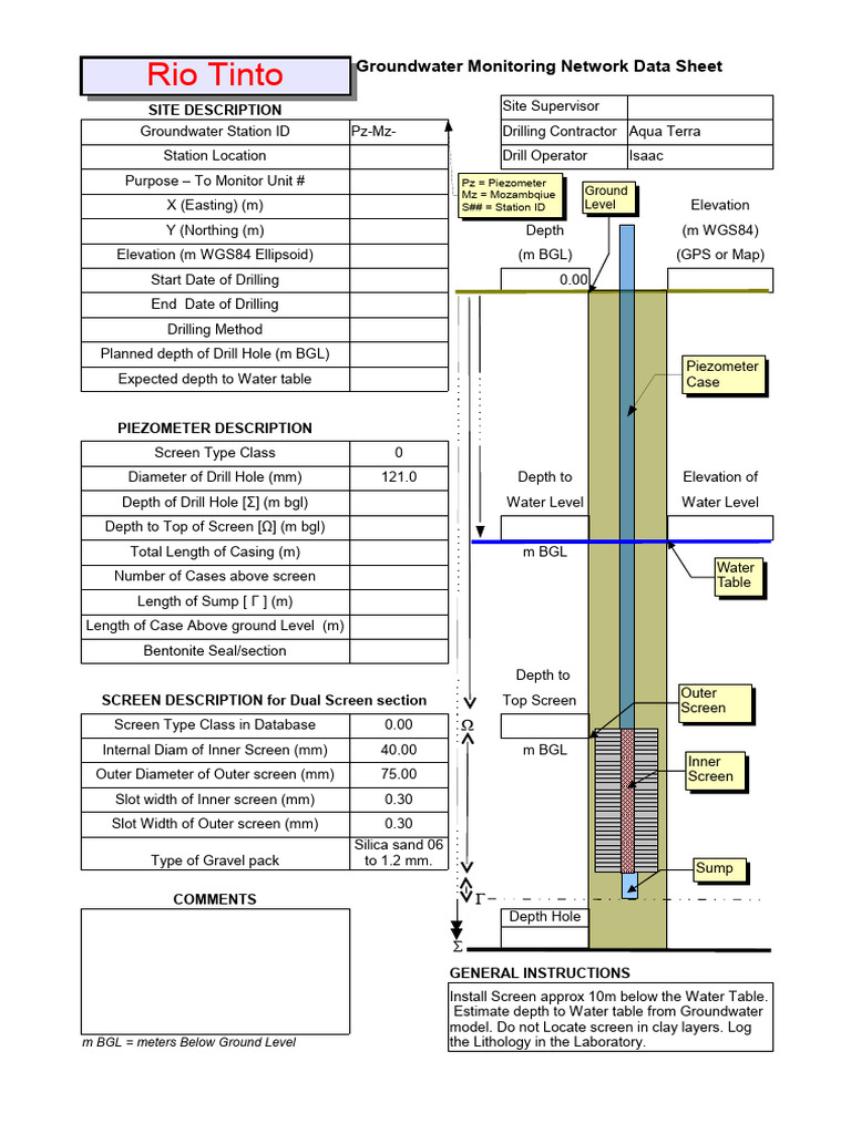 Borehole Data Capture Sheet | Download Free PDF | Earth Sciences