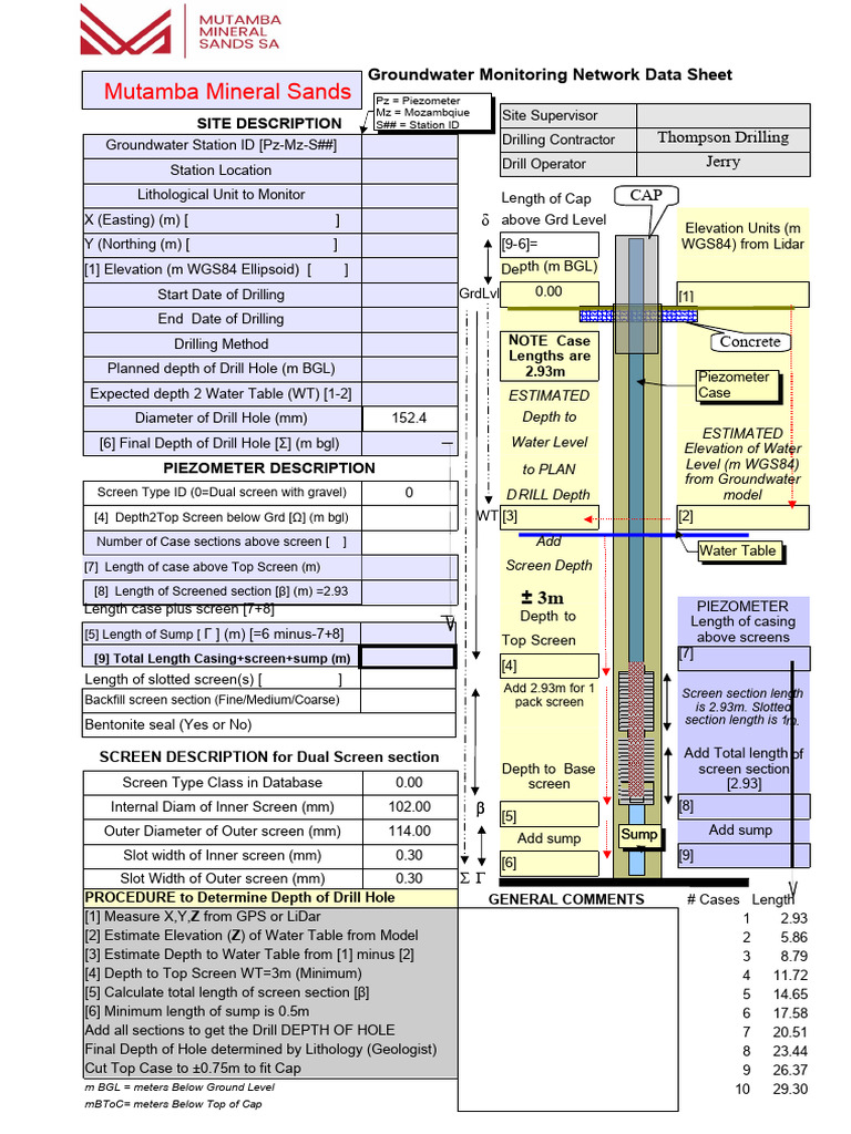 Borehole Data Capture Sheet USER FORMS | PDF | Earth Sciences