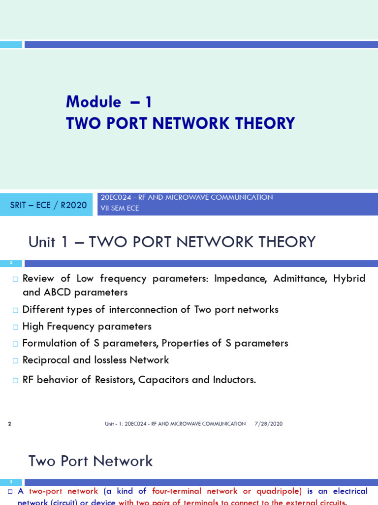 Unit - 1 Two Port Networks | PDF | Electrical Network | Electrical Impedance