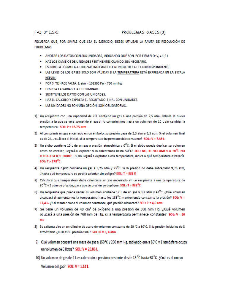 Ejercicios Leyes de Los Gases | PDF