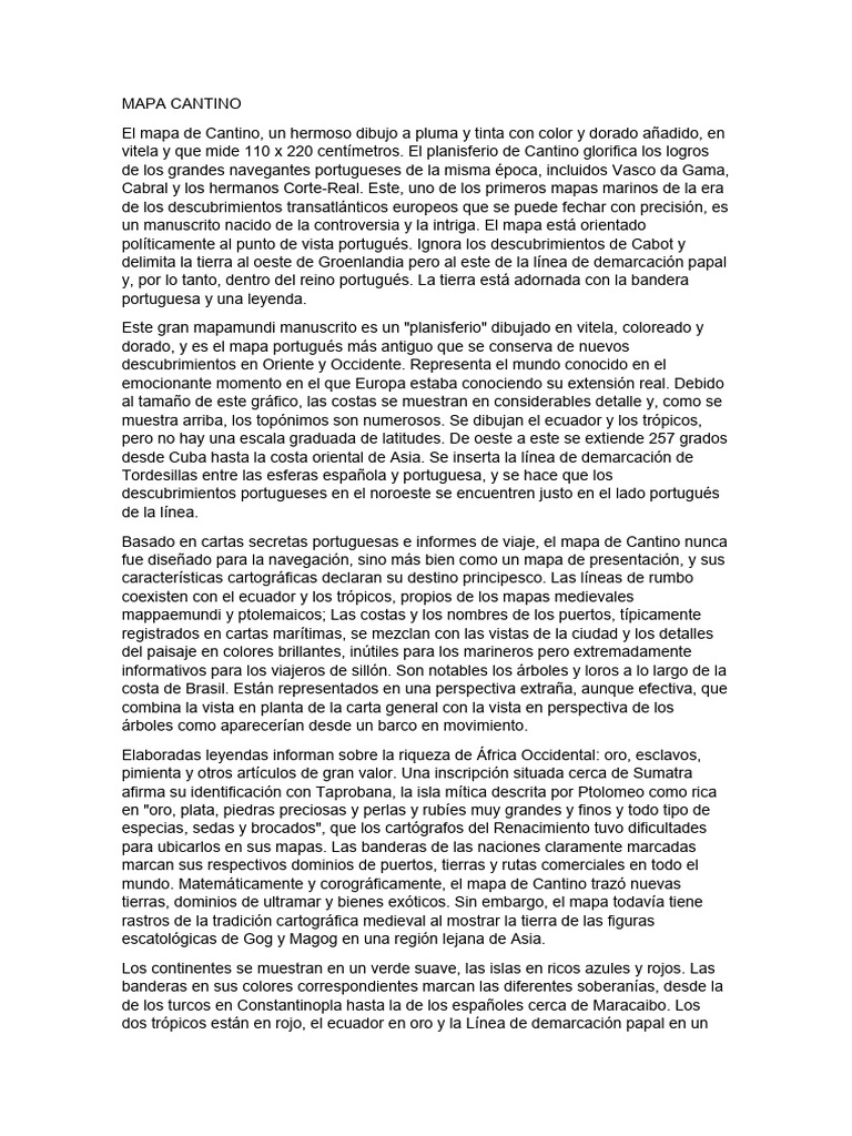 Mapa Cantino: Descubrimientos Portugueses | PDF | Mapa | Geografía