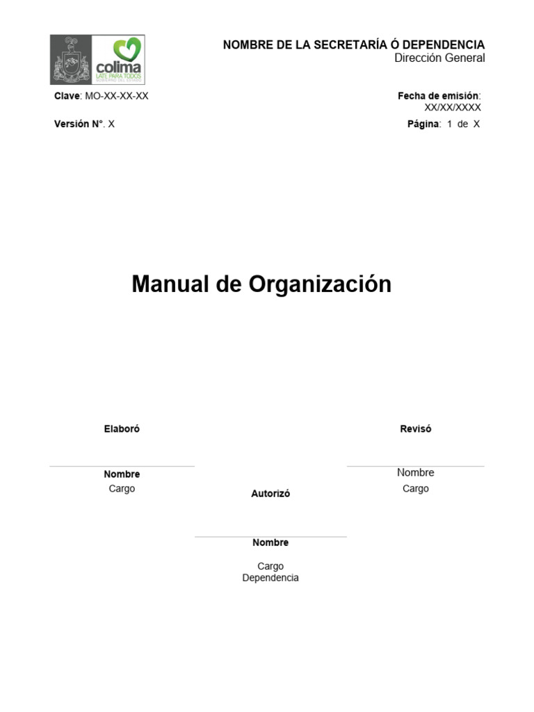 Formato Manual de Organizacion | PDF | Estado (política) | Institución