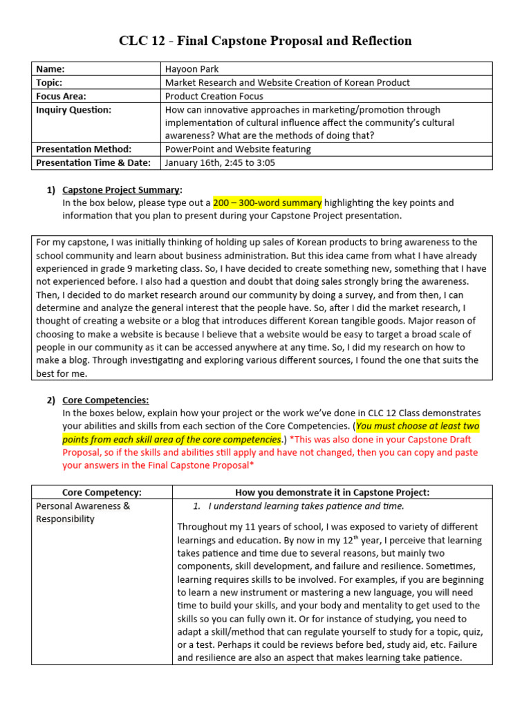 clc 12 - final capstone proposal and reflection | PDF | Critical Thinking | Psychological Resilience