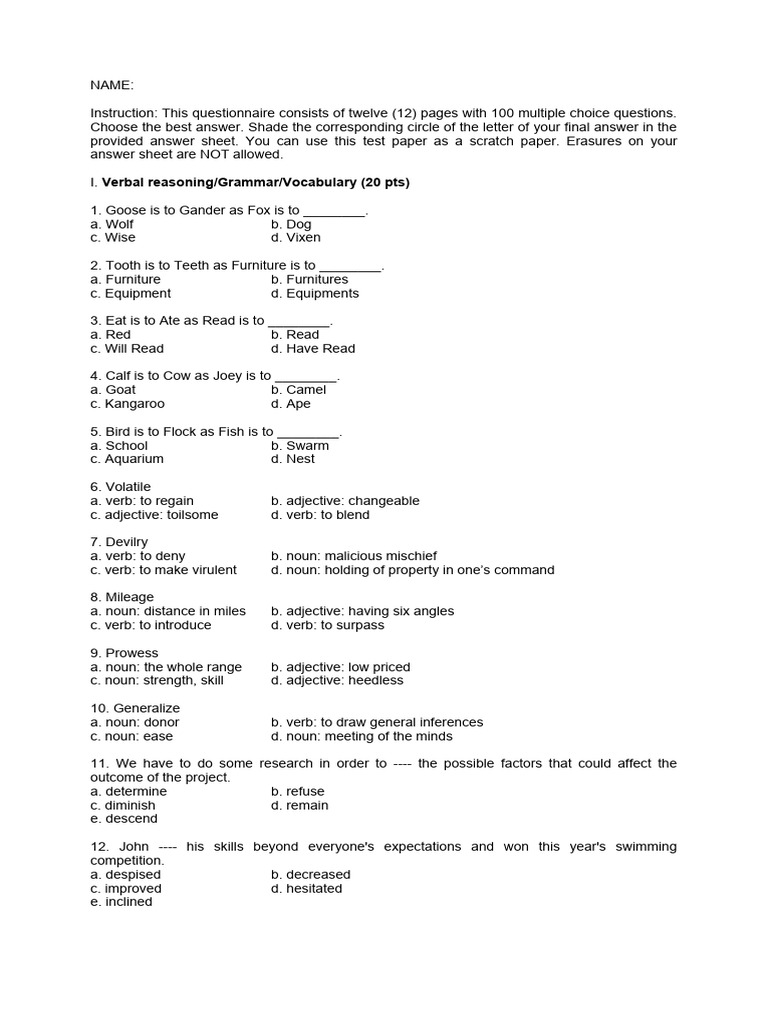 Csc Mock Exam Pdf Memory Venus