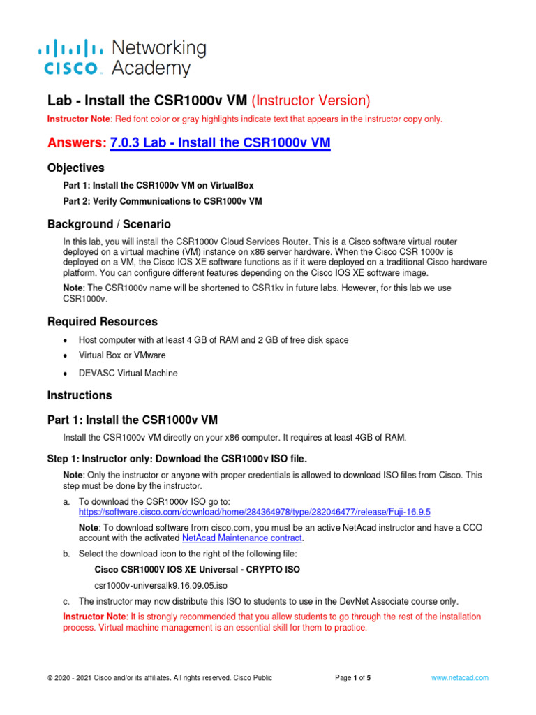 7.0.3 Lab - Install The CSR1000v VM - ILM | PDF | Virtual Machine | Ip Address