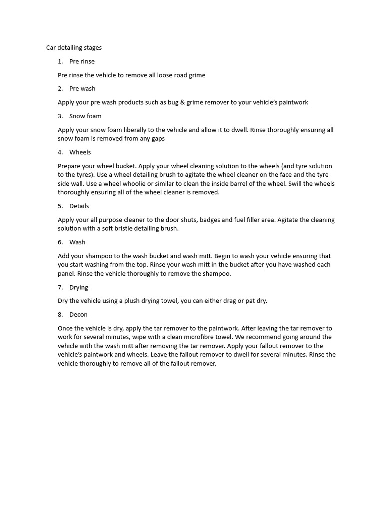 Car Detailing Stages | PDF