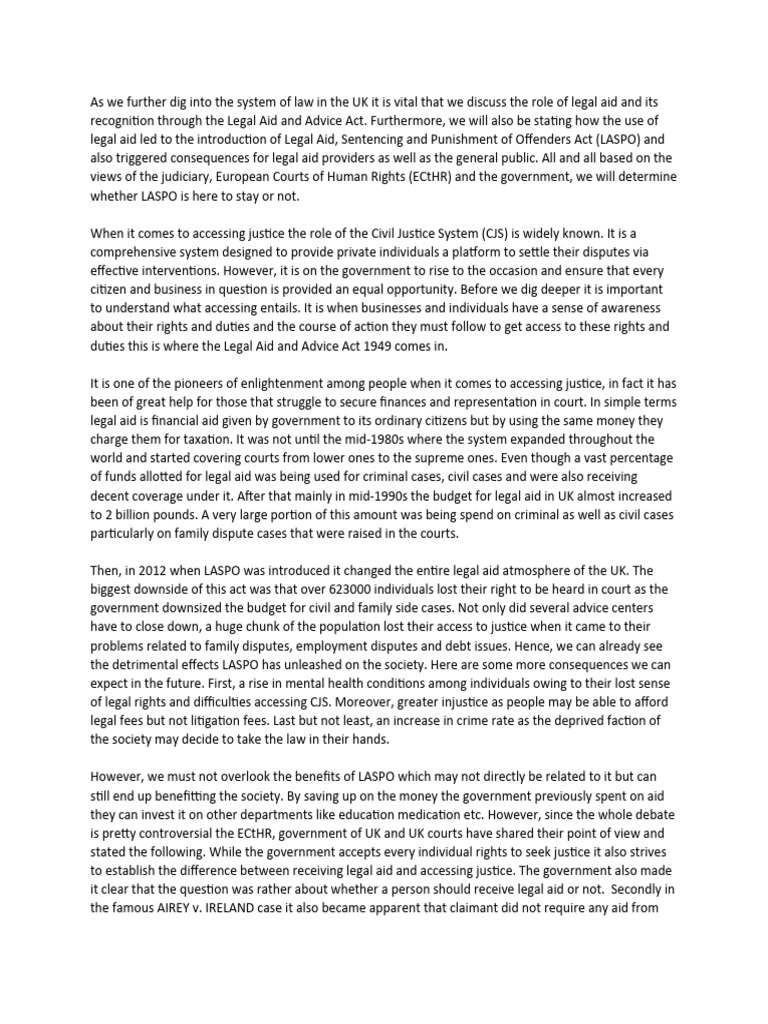 LEGAL AID (LASPO) (UoL) | PDF | Law