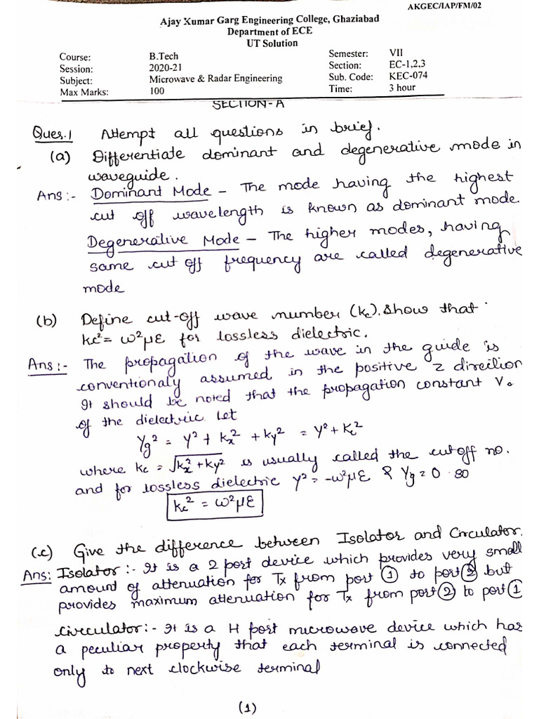 2021-22 microwave and radar engineering 7th sem | PDF