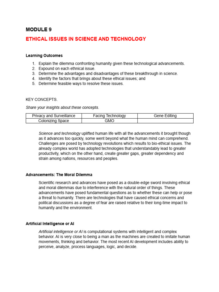 Ethical Issues in Science and Technology | PDF | Artificial ...