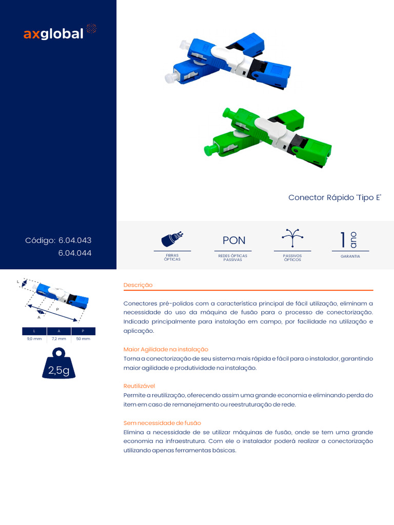 Datasheet Conector Rapido Tipo E Pdf Fibra ótica Informática