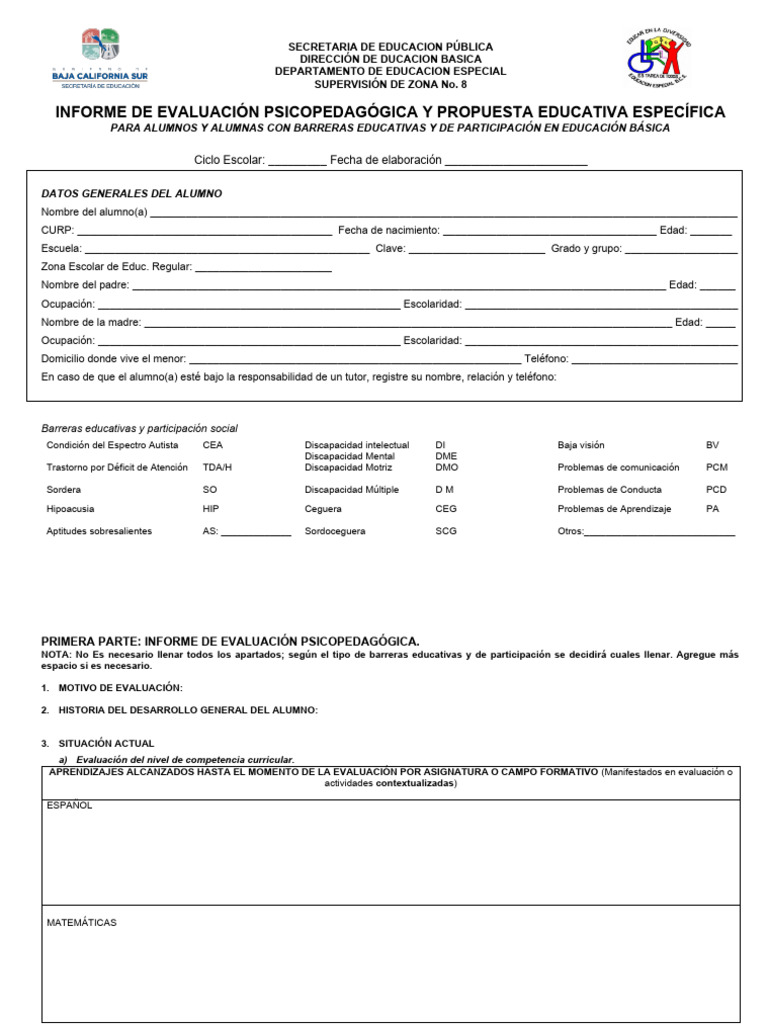 Informe de Evaluación Psicopedagógica Y Propuesta Educativa Específica | PDF | Evaluación ...