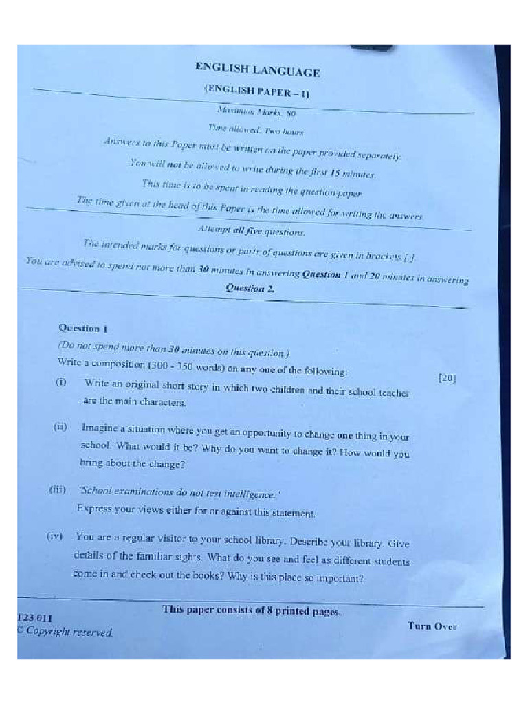 Icse Class 10 English Language Question Paper 2023 | PDF