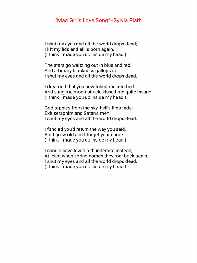 “Mad Girl’s Love Song”–Sylvia Plath | PDF