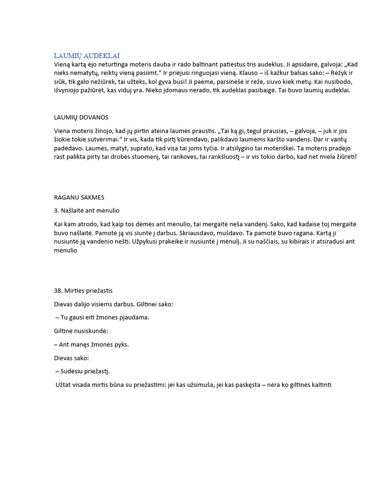 Sakmės Apie Ragana, Laume Ir Giltine | PDF