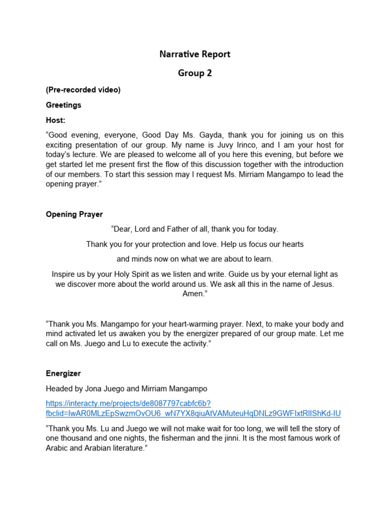 Narrative Report | PDF | One Thousand And One Nights