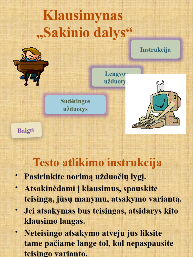 Klausimynas Sakinio Dalys1 | PDF