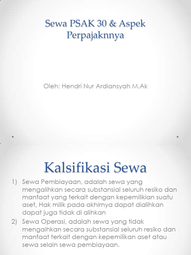Sewa PSAK 30 dan Aspek Perpajakannya | PDF | Pengelolaan Keuangan & Uang