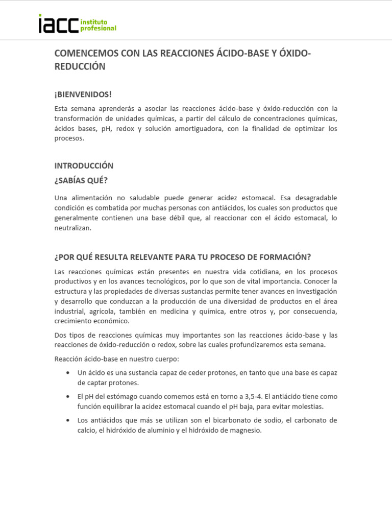 Reacciones Ácido-Base y Redox en Química | PDF | Ácido | Redox