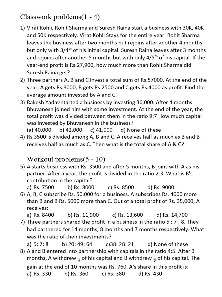 Business Partnership Profit Problems | PDF | Partnership | Economies
