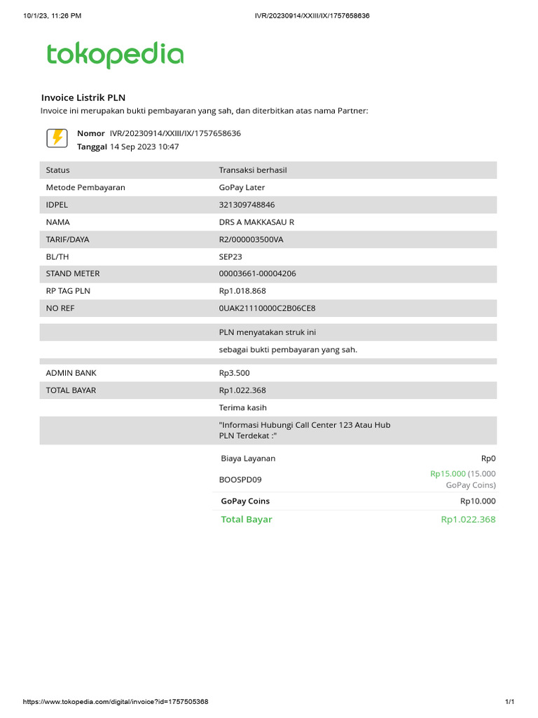 Tagihan Listrik September | PDF