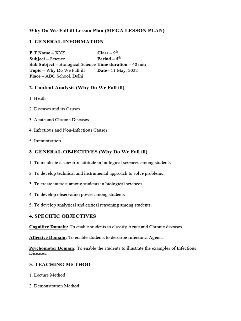 Why Do We Fall Ill Lesson Plan | PDF | Infection | Pathogen