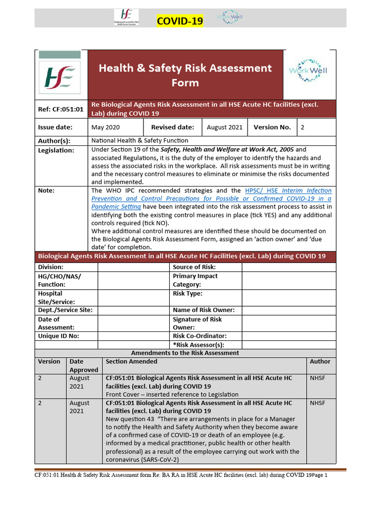 Cf051biological-Agents-Risk-Assessment-Form-In-All-Hse-Acute-Hc ...