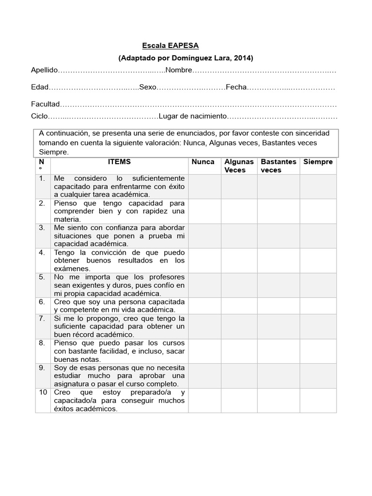 Escala de Autoeficacia Percibida de Situaciones Académicas | PDF