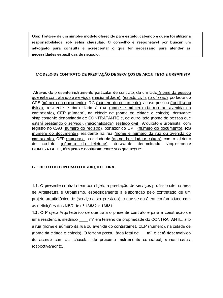 MODELO de Contrato de Arquiteto | PDF | Arbitragem | Arquiteto