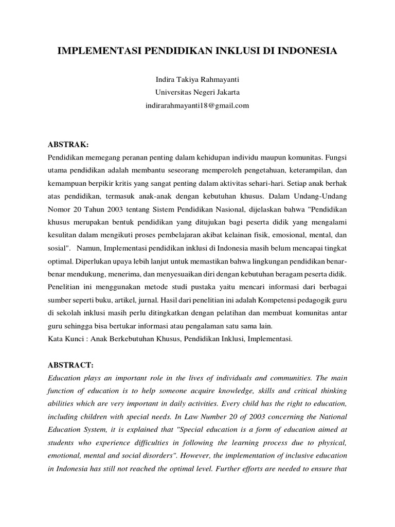 Implementasi Pendidikan Inklusi Indonesia | PDF | Wellness