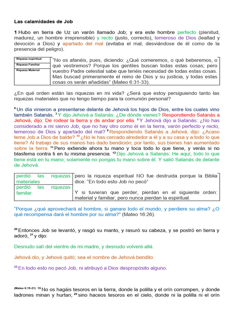 Las calamidades y fe de Job | PDF | Libro de trabajo | Satán