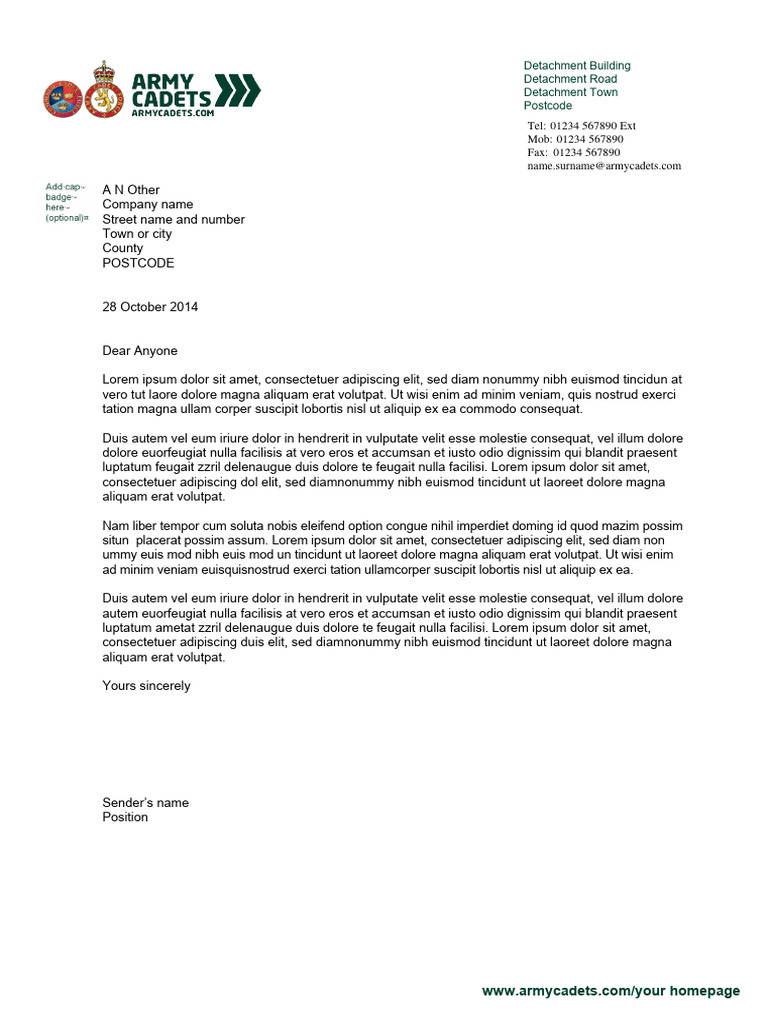 Army Cadet Letterhead 2 | PDF