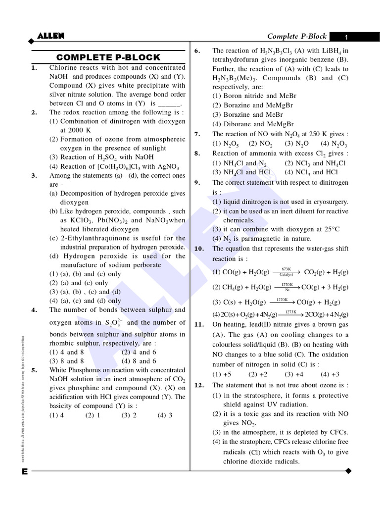 Complete-P-Block - Notes and Questions | PDF | Chlorine | Chemical ...