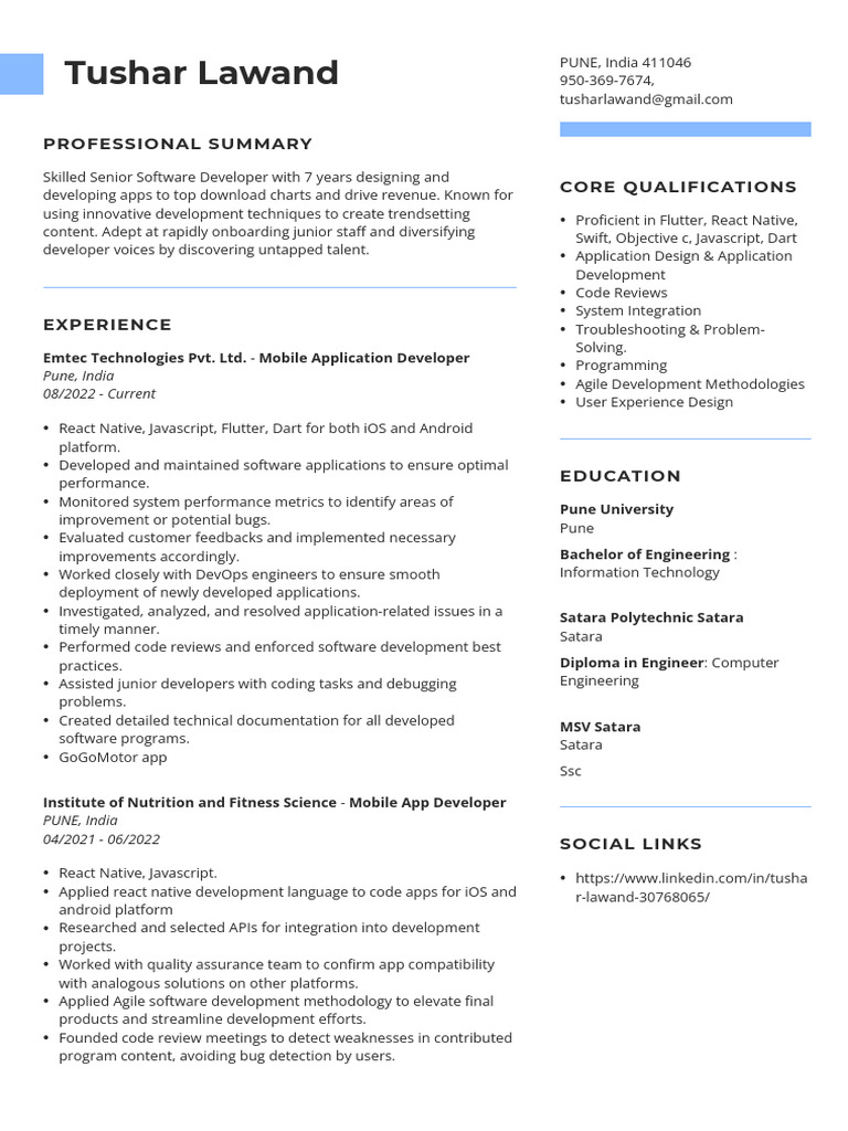 Tushar Lawand CV | PDF | Mobile App | Application Software
