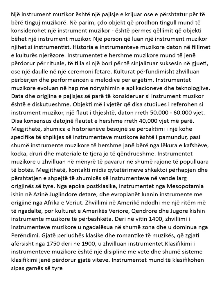 Një Instrument Muzikor Është Një Pajisje e Krijuar Ose e Përshtatur Për ...