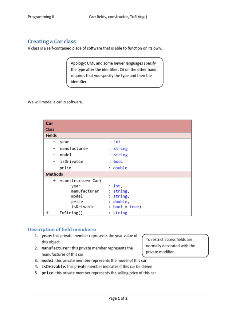 Week 01 Lab 02 Cars Pdf Parameter Computer Programming Programming 1492
