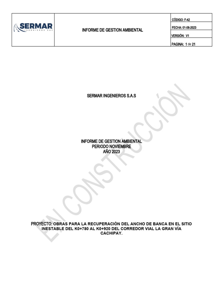 Informe SGA Noviembre | PDF | Residuos | Agua