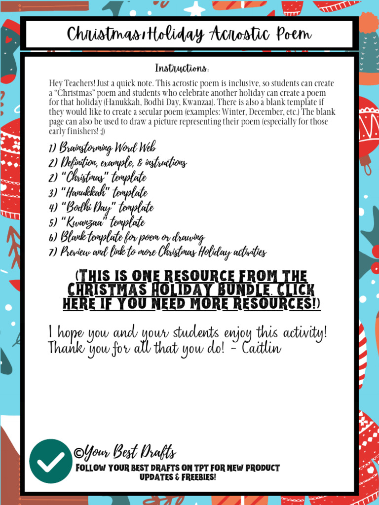 FreeFunMiddleSchoolEnglishELAChristmasWritingActivityAcrosticPoem-1 ...
