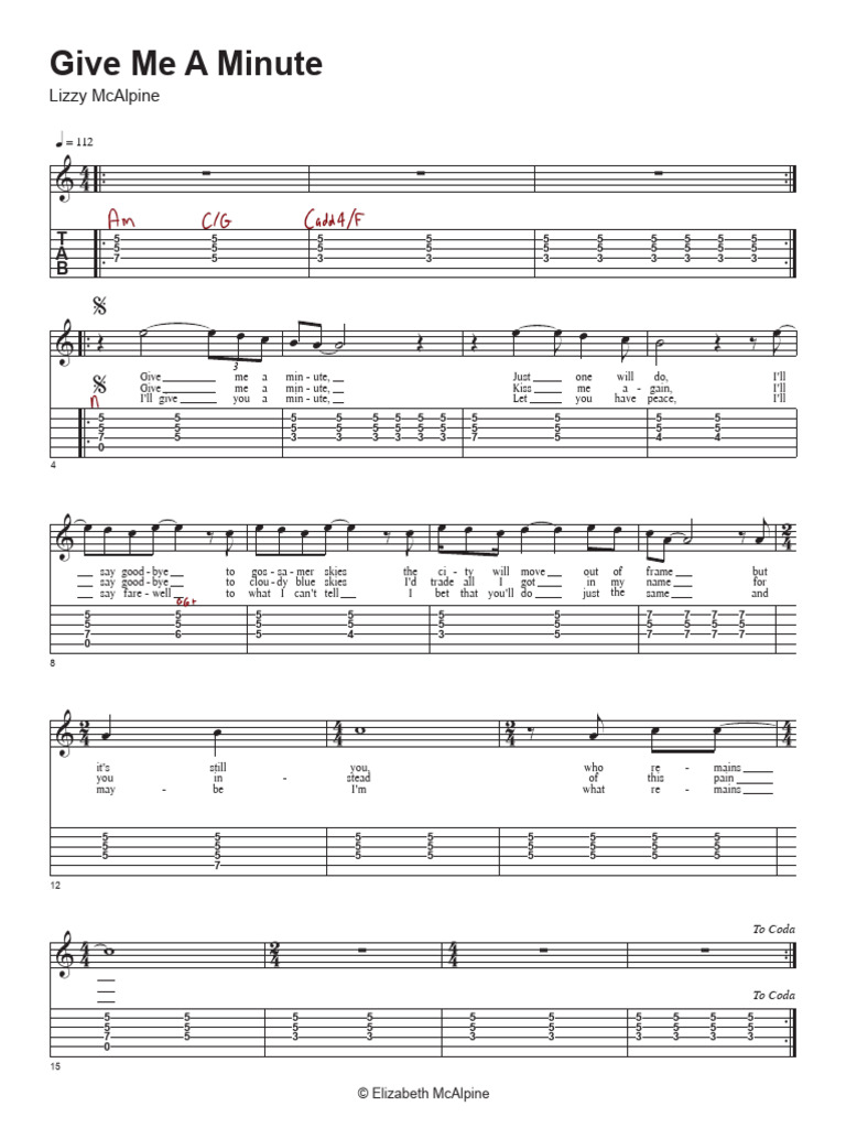Lizzy McAlpine Give Me A Minute Sheet Music | PDF