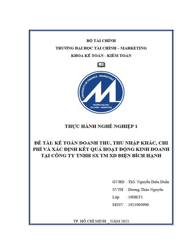 Dương Thảo Nguyên - 1921004900 - THNN1 - Kế Toán Doanh Thu, Thu Nhập Khác, Chi Phí Và Xác Định ...